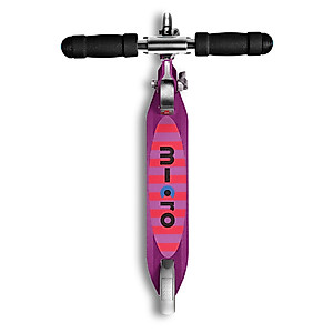 Micro Kickboard- Sprite LED - 2 Wheeled Kick Scooter Ages 6+, fold-to-Carry, Lightweight, Portable Scooter with Motion-Activated Light-up Wheels (Purple Stripe)