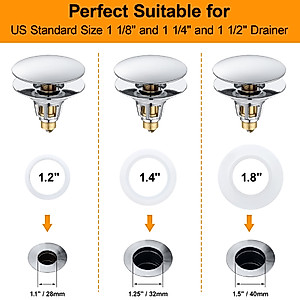 𝐓𝐈𝐎𝐑𝐈𝐘 Universal Bathroom Sink Stopper - 1.1~1.5" Sink Drain Stopper, Full-Size Bounce Bullet Type Pop Up Basin Drain Strainer, Chrome Anti-Clogging Sink Drain Filter with Hair Catcher (Silver)