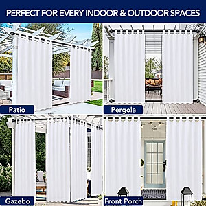 PureFit Outdoor Curtains for Detachable Sticky Tab Top Patio Waterproof/Weatherproof, UV and Fade Resistant Outside Curtains for Gazebo, Porch, Pergola, Privacy Curtain, 54 x 84 inch, 2 Panels, White