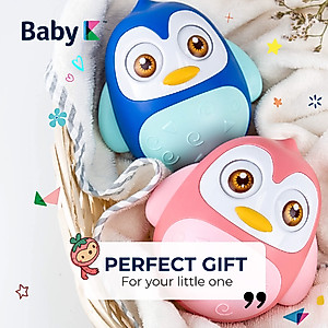 BABY K Penguin Weeble Wobble Toys (Blue) - Tummy Time Wobbler for Montessori Babies - Musical Roly Poly Toy - Shakes, Rolls and Jingles - Developmental Toys for Newborn Infants 3-6, 7-9, 12-18 Months
