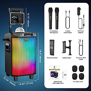 Wireless Karaoke Machine for Adults, TONOR PA System Portable Bluetooth Singing Speaker with Dual Wireless Microphones Microfono, Disco Ball for Home Karaoke, Party, Class and Church K20