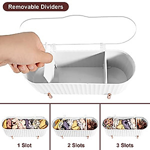 CGBE Qtips Holder, 3 Grids Separate Cotton Swabs Dispenser, Cotton Ball Holder with Clear Lid, Cotton Swab Holder Storage Box Bathroom Organizer for Cotton Pads Swabs Rounds Balls -White