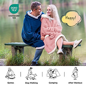 Bedsure Blanket Hoodie, Wearable Blanket for Adult & Kids as Gifts for Women Men, Birthday Gifts for Women Mom Sherpa Hoodie, Mellow Rose, Standard