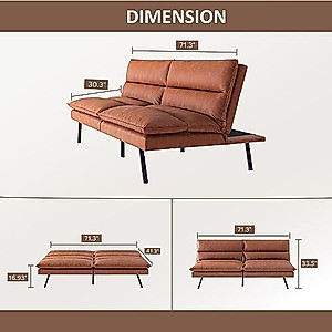 CH CHARME HOUSE Convertible Bed, Multi-Functional Design futon Couch with Adjustable Backrest, Modern Sleeper Sofa for Office, Living Room and Bedroom, Grey, Brown