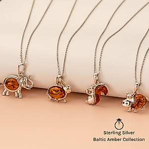 PEORA Genuine Baltic Amber Bee Pendant Necklace for Women 925 Sterling Silver, Rich Cognac Color, with 18 inch Chain