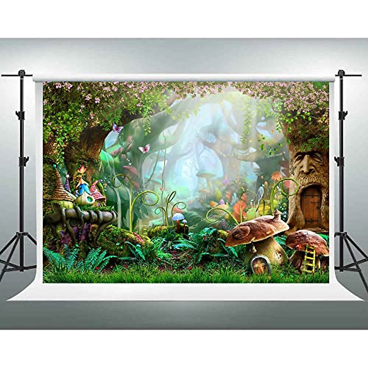 7x5ft Enchanted Forest Photo Backdrop, Fairy Tale Wonderland Backdrop, Alice and Wonderland Backdrop ​for Girl Princess Birthday Party Newborn Baby Shower Banner Decoration Photo Booth Prop