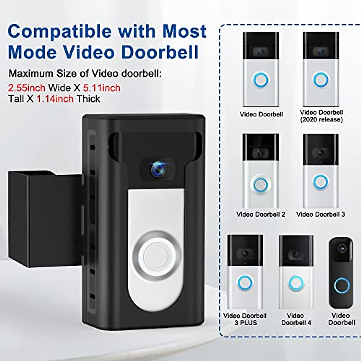 Liwin Anti-Theft Video Doorbell Mounts Compatible with Video Doorbell 1/2/3/3 Plus/4, Adjustable No Need to Drill Mounting Bracket Cover Adapter Holder Accessories for Home, Apartment, Office
