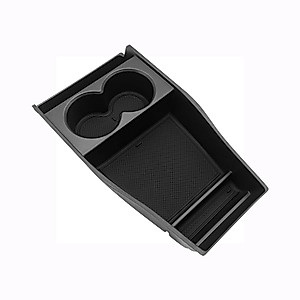 BestEvMod for Ioniq5 Lower Center Console Organizer Cup Holder Tray Storage Box Accessories with Rubber Black Trim Compatible with Hyundai Ioniq 5 2022-2024 Accessories (Lower Tray-cup holder style)