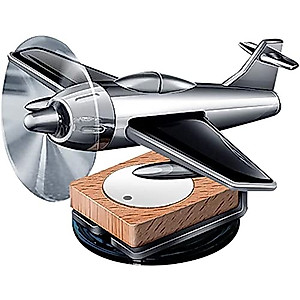 Homoyoyo Solar Airplane Car Diffuser, Wooden Base Fragrance Aromatherapy Diffuser, Alloy Solar Energy Rotate Airplane Ornaments for Car Office Home Decor