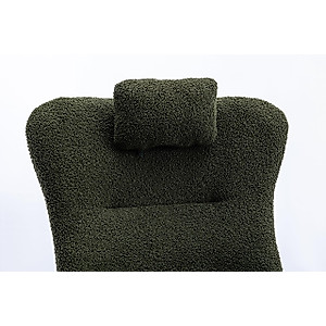 Lepfun 35.5 inch Casual, Soft Teddy Velvet Fabric Rocking Chair for Nursery,Comfy Wingback Glider Rocker with Safe Solid Wood Base for Living Room Bedroom and Balcony,Dark Green