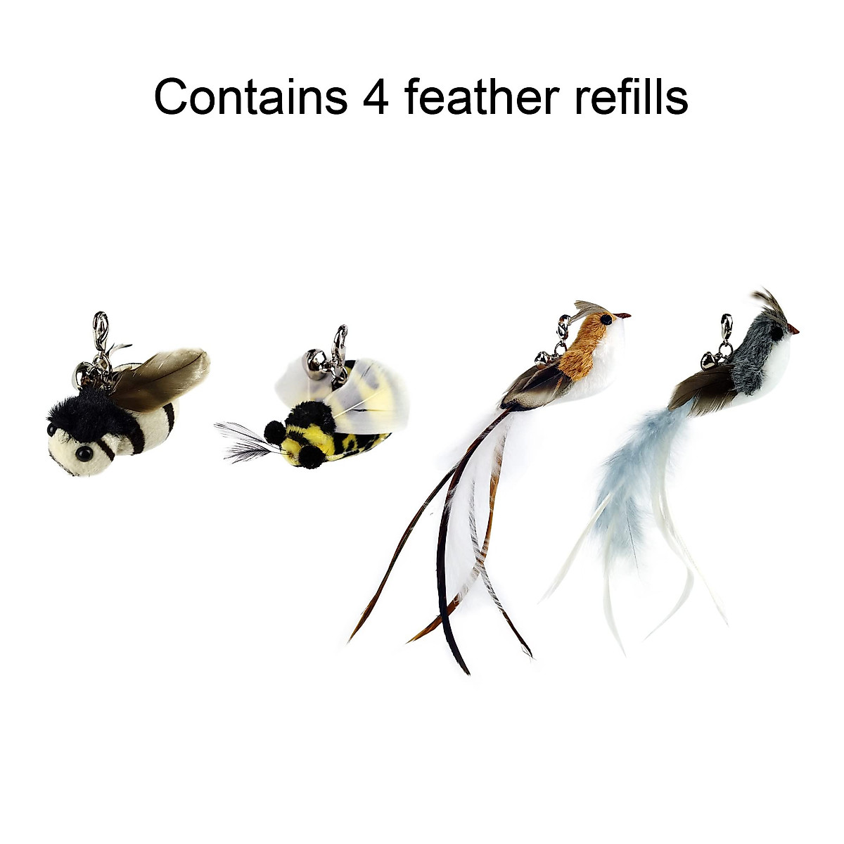 TTcat Interactive Bird and Insect Simulation Cat Toy Set with 4 Feather Refills, 29'' Flexible Steel Wire, Sturdy Wood Handle & Bell,Cat Wand Toys for Indoor Cat and Kitten.