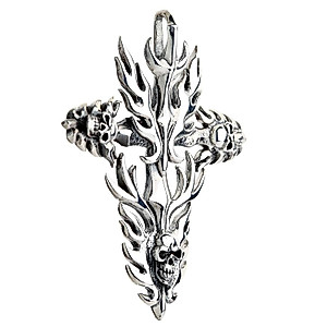 Bikerringshop Sterling Silver Flame Cross Skull Pendant