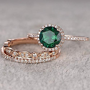 Panwa Jewelry 3pcs/Set Retro Women Emerald 18K Gold Filled Wedding Engagement Ring Set Sz 6-10 (8)