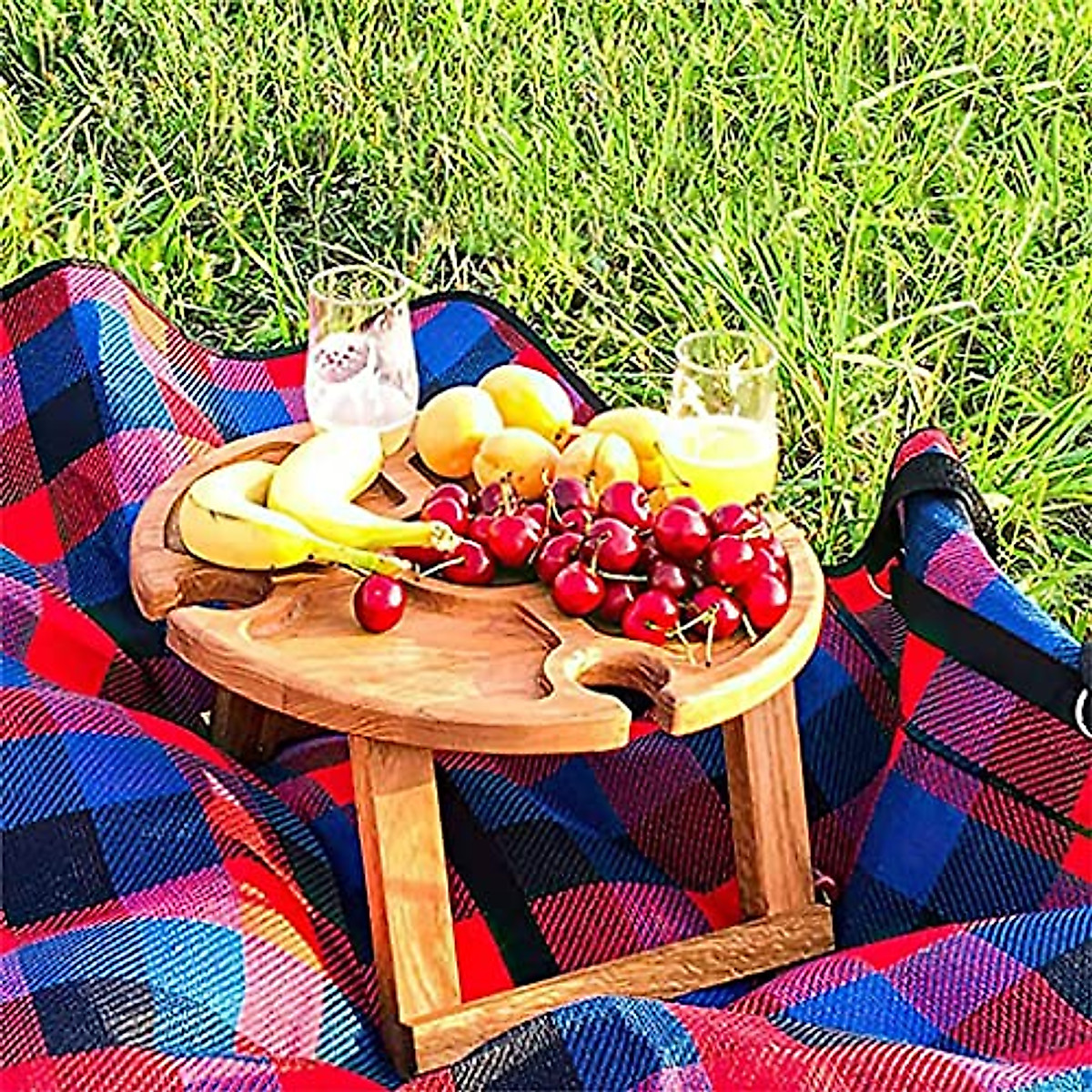 DOUBAO Glass Holder Round Foldable Desk Wine Glass Rack Collapsible Camping Table for Party