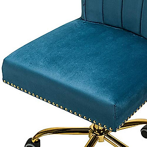 HULALA HOME Velvet Office Chair with Wingback and Decorative Nailhead, Adjustable Swivel Modern Armless Desk Chair, Cute Vanity Chair for Women (Gold Base, Navy)