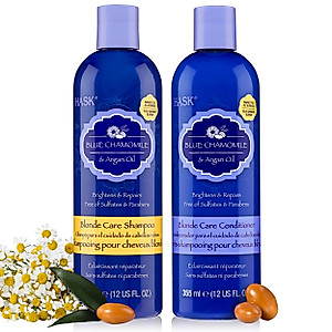 HASK Blue Chamomile Shampoo + Conditioner Set for All Hair Types, Color Safe, Free of Gluten, Sulfate, Paraben, Cruelty - 1 Shampoo and 1 Conditioner (24 Fl Oz Each)