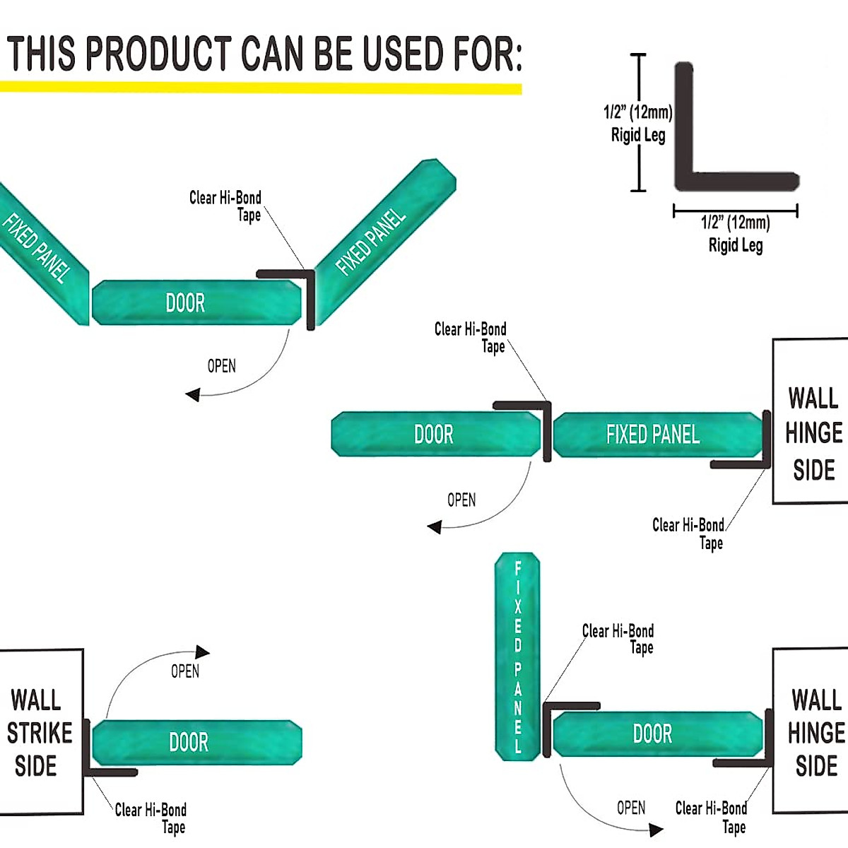 eatelle Multi-Purpose Clear Shower Door Side Seal L Shape Angle Jamb with Pre-Applied Tape for 1/4" to 1/2" Glass - 78 in Long (1)