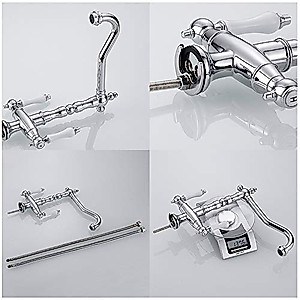 VVQQFGXN Kitchen Sink Faucet for Bar Farmhouse Commercial, Bath Kitchen Brushed Nickle Dual Handle Kitchen Basin Faucets, Deck Mounted Hot & Cold Water Mixer Basin Sink Taps(Chrome)