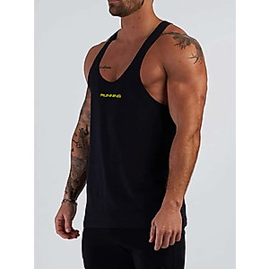 GORGLITTER Men's Letter Graphic Y-Back Muscle Tank Top Scoop Neck Gym Workout Shirt Black Medium