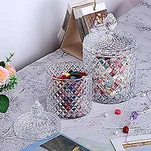 BTSKY Set of 2 Crystal Decorative Jars Glass Qtip Holder with Lids Clear Cotton Swab Holder Apothecary Jar for Bathroom Canisters Classy Candy Dish Decor Jewelry Box for Office Vanity, Large+Small