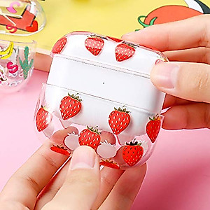 AKABEILA Apple Airpods Pro Case Cover for Women,Compatible with Apple Airpods Pro Case Clear with Designs Patterns Hard PC Shockproof [Front LED Visible ] Anti-Fall Full Protector, Strawberry