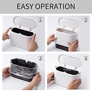 Small Trash Can with Lid,Pop-Up Small Desk Garbage Can,Waste Can with Press Type Lid,Plastic Mini Trash Can for Office,Kitchen,Bedroom,Bathroom,Vanity,Car(White)
