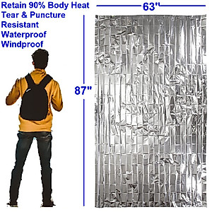 Leberna Emergency Blanket Survival Gear | Foil Mylar Thermal Blankets 63" x 87" inches (Pack of 10) | Big Double Sided Escape Tact Bivvy, | for NASA, Outdoors, Hiking, Space, Marathons First Aid Kit