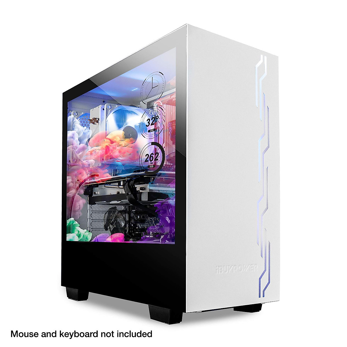 iBUYPOWER Snowblind S 19" Translucent Customizable Side-Panel LCD Display 1280 x 1024 Resolution Mid-Tower Desktop Computer Gaming Case 3 x 120 Millimeter Fans SECC Steel, White