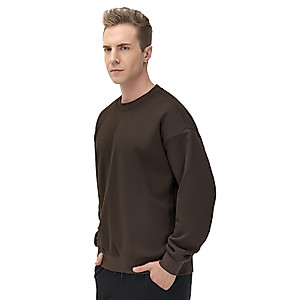 THE GYM PEOPLE Men's Fleece Crewneck Sweatshirt Thick Loose fit Soft Basic Pullover Sweatshirt(Brown, Small)