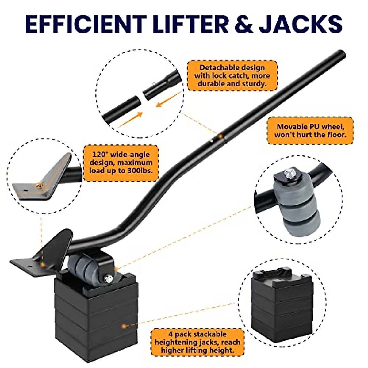 Upgraded Furniture Mover Dolly with 5 Wheels, Heavy Duty Furniture Dolly, with 360° Rotatable Wheels & Furniture Lifter, for Moving Heavy Furniture, Maximum Load 2646LBS/1200KG