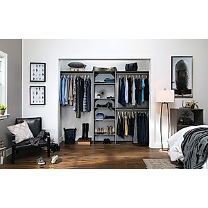 ClosetMaid SuiteSymphony Wood Closet Organizer Kit with Tower, 3 Hang Rods, Top Shelves, Adjustable, Fits Spaces 6 - 10 ft. Wide, Graphite Grey