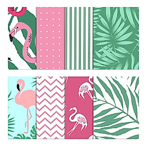 Soimoi 8 Pc Fat Quarter Bundle - Flamingo Tropical Theme Print 18"x 22" DIY Patchwork- 100% Cotton Pre-Cut Quilting Fabric (Pink & Green)