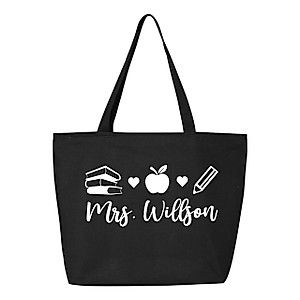 Custom Teacher Canvas Tote Bag, Personalized Teacher Tote Bag, School Teacher Gift Bag, Gift for Teacher (Zippered Canvas Bag : 25L 20"W x 15"H x 5"D. 25" self-fabric handle. 11" handle drop)