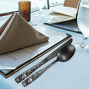 OIULO Pattern Matte Silverware Set for 8,40-Piece Gothic Matte Black Flatware set,Unique Pattern Design,Satin Finish Cutlery for 8,Halloween Skull Tableware Utensils for Kitchen Square