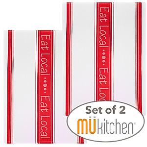 MU kitchen Towel MUkitchen 100% Cotton Jacquard Woven Dishtowel, 20 by 30-Inches, Eat Local – Set of 2