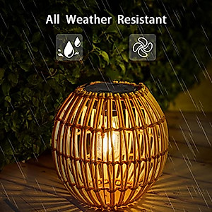 Livinlarge Hanging Solar Lantern Outdoor Waterproof, Large Solar Rattan Lantern Outdoor with Twine Handle, Bright Solar Outdoor Lights with Edison Bulb for Garden Patio Yard Decoration