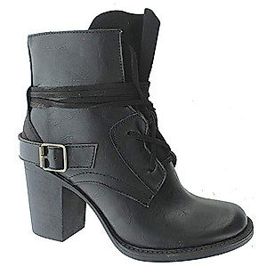 Pierre Dumas Ravenna-1 Women's Vintage Distressed Lace-up Stacked Heel Ankle Boot (Black-1, Numeric_8)