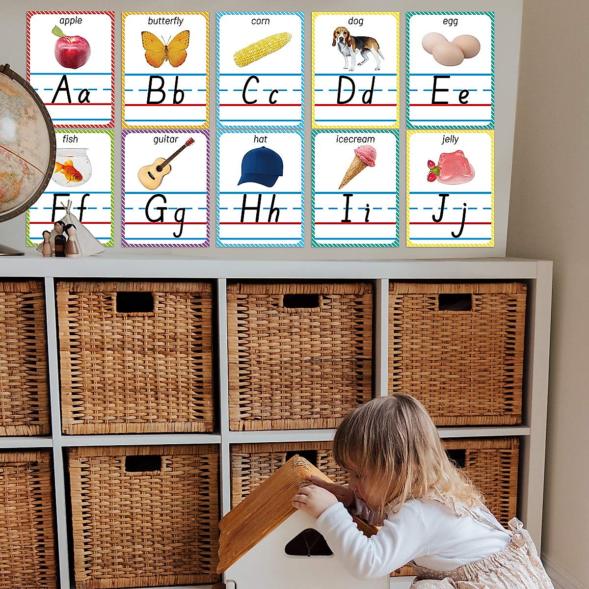 Alphabet and Number Bulletin Board Set Traditional Manuscript Alphabet Cards with Photographs for Classroom Decoration