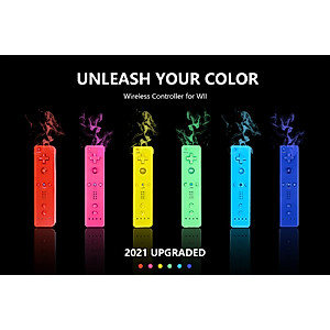 Yosikr Wii Controller 4 Pack, Wii Remote Controller, with Silicone Case and Wrist Strap, Remote Controller for Wii/Wii U - 4 Packs Pink+Deep Blue+Blue+Red