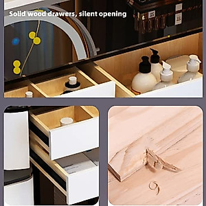 ZGNBSD Vanity Desk - Makeup Vanity with Bluetooth Speaker and Wireless Charging Station, Includes Cute Vanity Mirror and Seat, Vanity with 5 Drawers, Solid Wood, for Her (Grey)