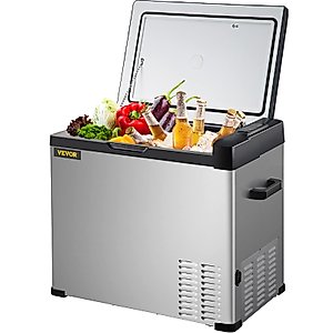 VEVOR 12 Volt Refrigerator, Portable Refrigerator (-4℉~68℉) With APP Control Car Compressor Fridge Cooler 12V/24V DC and 110-220V AC For Camping, Road Trip, Boat, Skincare, Outdoor and Home (53 Quart)