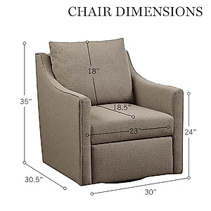 Martha Stewart Modern Swivel Chairs For Living Room, 360 Degree Metal Base Stand, Upholstered Pipped Swivel Accent Chair, Removable Pillow And Cushion Bedroom Armchair, Pre Assembled - Taupe Christian