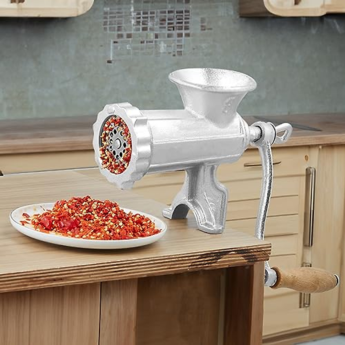 VEVOR Manual Meat Grinder, Heavy Duty Cast Iron Hand Meat Grinder with Steel Table Clamp, Meat Mincer Sausage Maker with 1 Cutting Blade, 2 Cutting Plates, 3 Sausage Tubes for Beef Pepper Mushroom