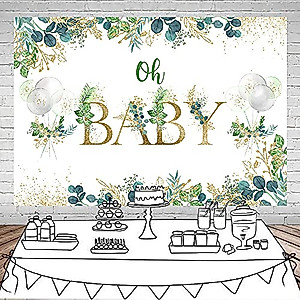 Mocsicka Oh Baby Greenery Backdrop for Boy Greenery Gender Neutral Baby Shower Photography Background Vinyl Green Leaves Baby Shower Backdrops Decorations for Boys (7x5ft)