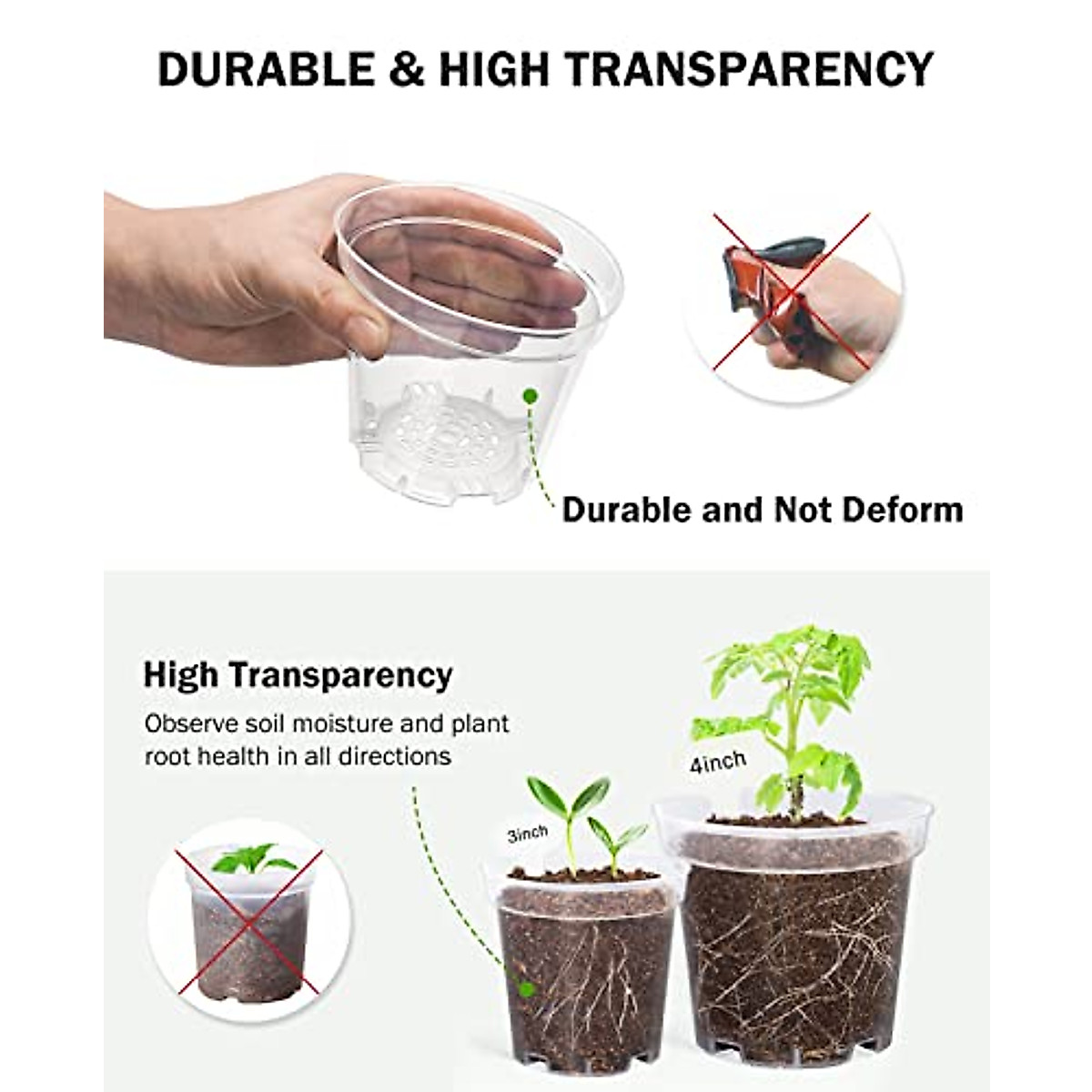 homenote Clear Nursery Pots, 60 Packs 3 Inches Seedling Pots with Drainage Holes, High Transparency Plant Pots Durable Seed Starter Pots Reusable for Plants Vegetables with Bonus 20 Plant Labels
