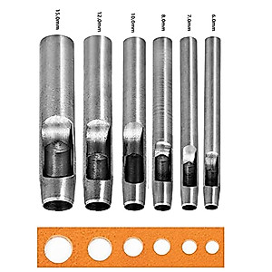 WUTA 5Pcs Hollow Punch Leather Hole Punch Cutter 6mm-15mm Round Punch Tool Set, Leather Craft Working Kit for Leather, Watch Band, Fabric, Plastics, Gasket Belt (6+8+10+12mm+15mm)