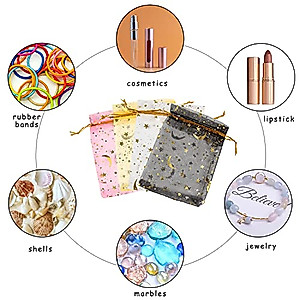 CCINEE 100Pcs Clear Organza Bags, 3.5x4.7 Drawstrings Star and Moon Gift Small Jewelry Gift Bags for Wedding Party,Fill Christmas Goody Bags and Small Items Storage Bag(Mixed Color)