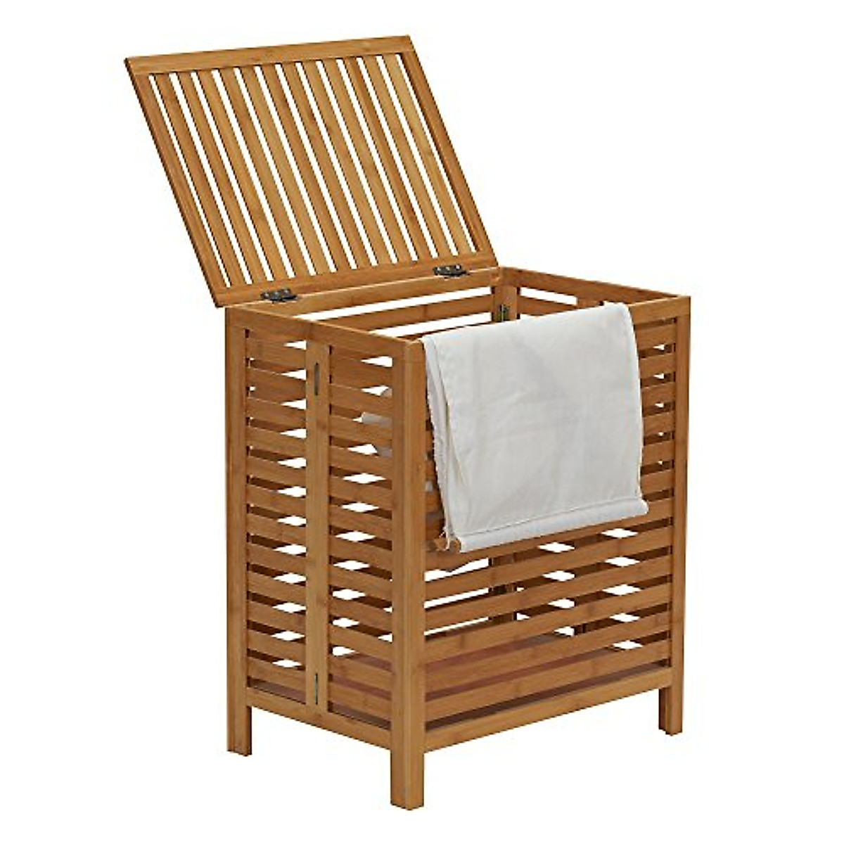 Household Essentials 6216-1 Natural Bamboo Laundry Hamper with Hinged Lid and Cotton Liner Large