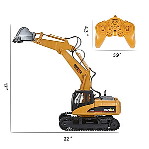 TEMA1985 Full Functional Remote Control Excavator Construction Tractor, Excavator Toy with 2.4Ghz Transmitter and Metal Shovel