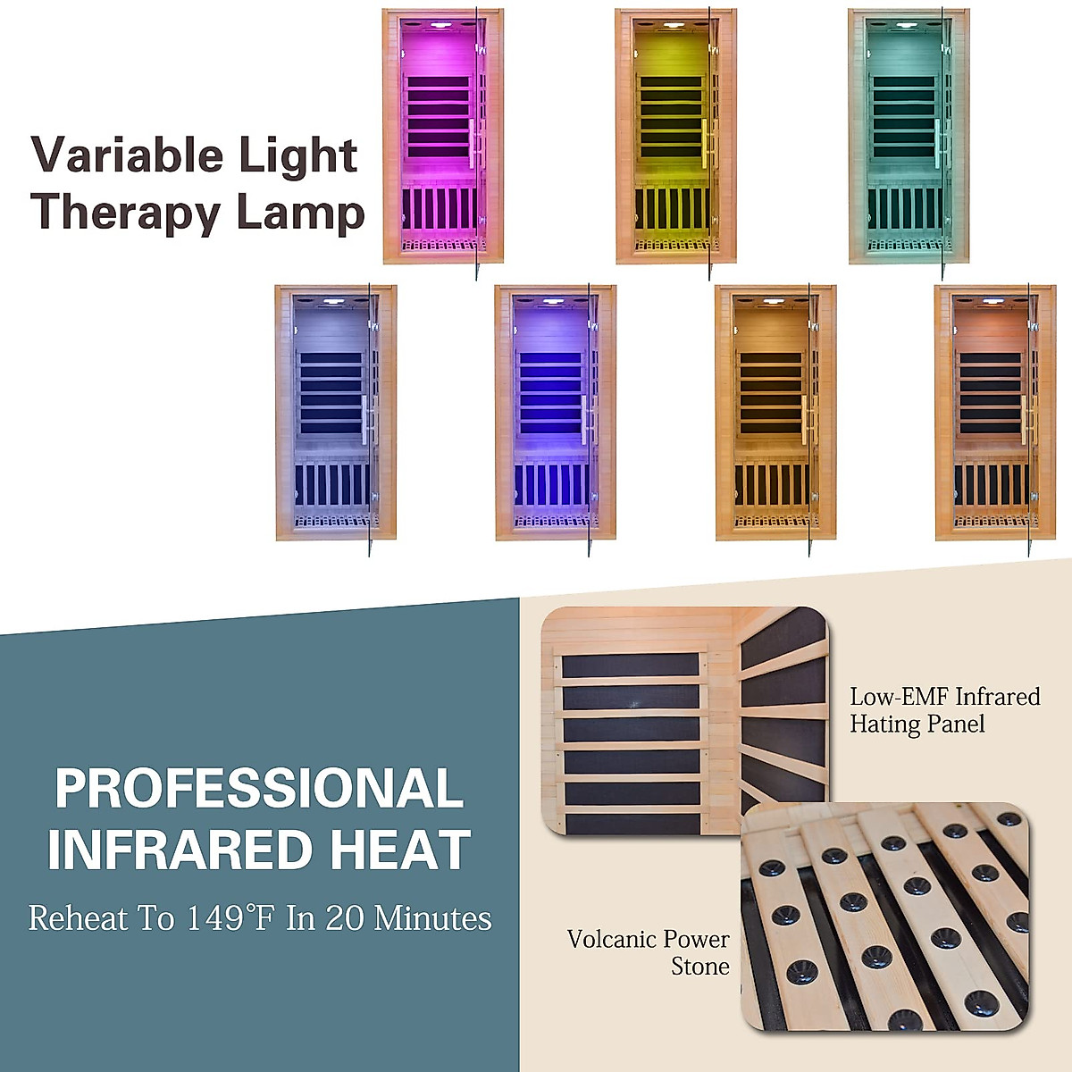 Infrared Home Sauna Room 1-2 Person Hemlock Wooden Indoor Sauna Spa，1200W/110V Low EMF Heaters,10 Minutes Pre-Warm up,Time and Temp Pre-Set, New Year Gifts